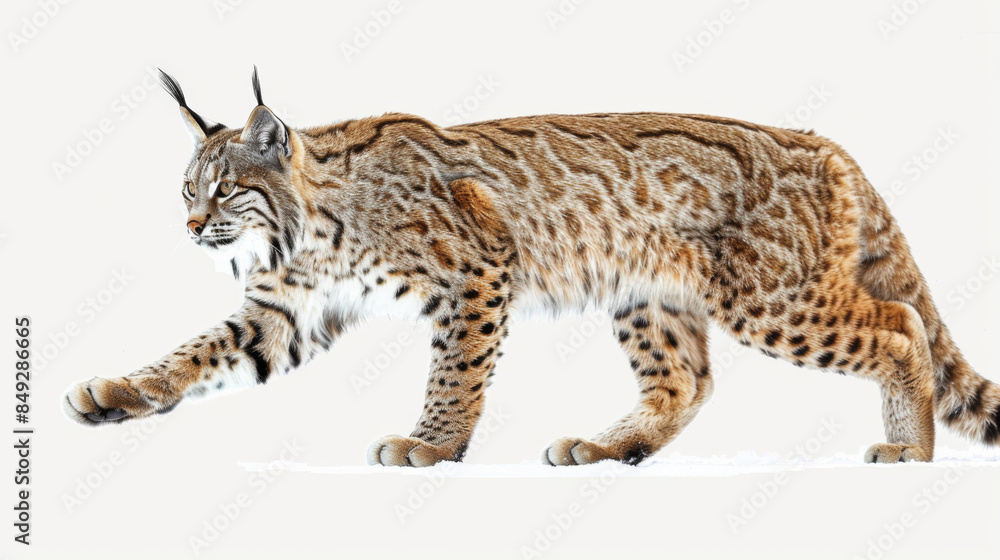 A detailed illustration of a bobcat walking, showcasing its distinctive ...
