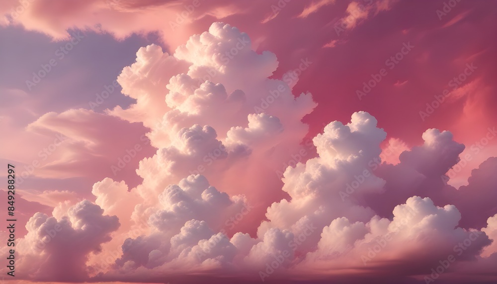Dramatic pink sky with clouds and copy space background backdrop header ...