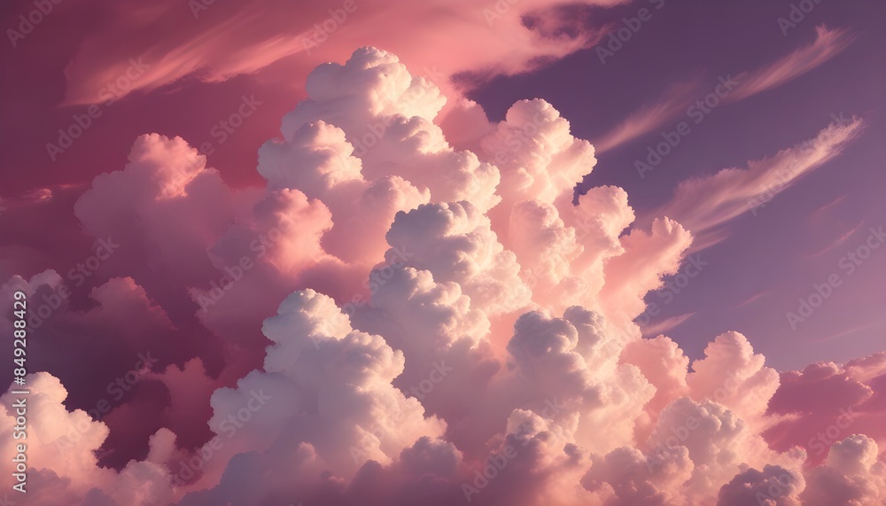 Dramatic pink sky with clouds and copy space background backdrop header ...
