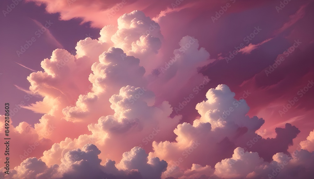 Dramatic pink sky with clouds and copy space background backdrop header ...