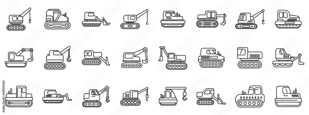 crawler icons set. Set of construction machines icons showing ...