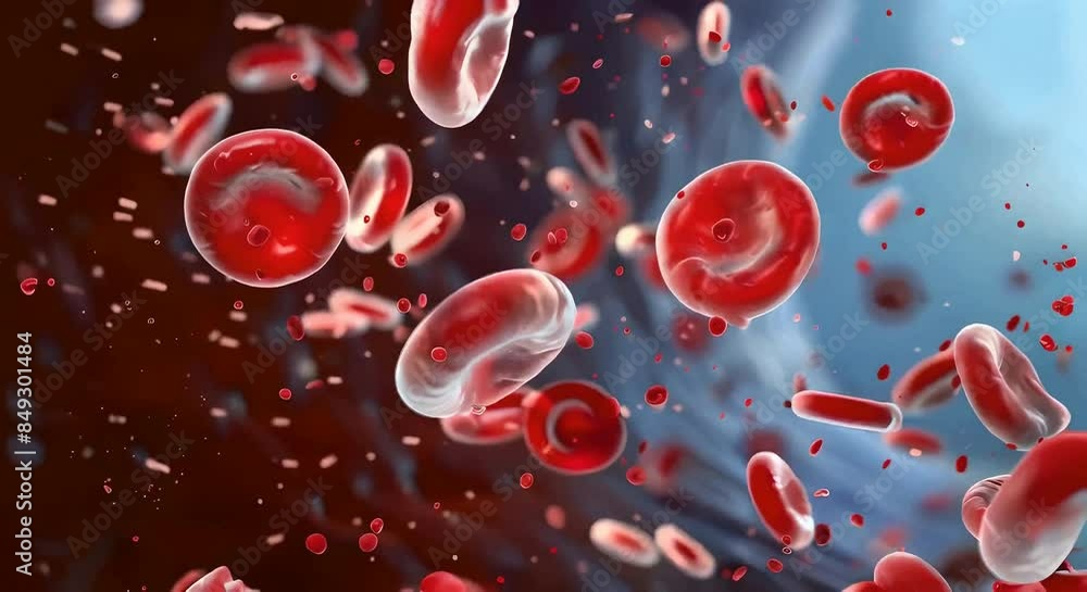 An illustration shows red blood cells flowing inside the human body ...