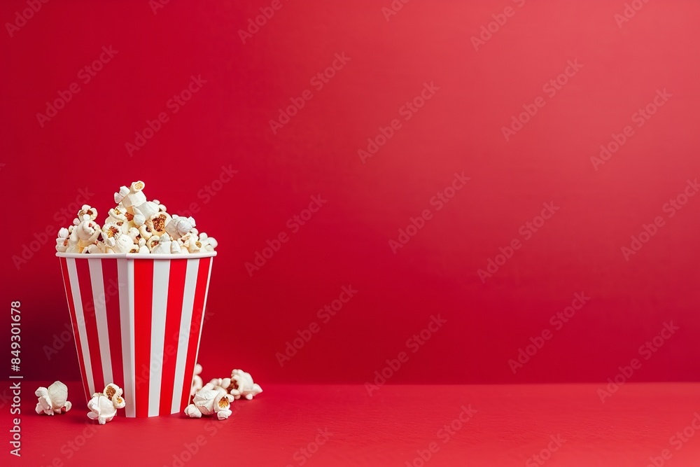 popcorn bucket at the movies with a red backdrop. banner with area for ...