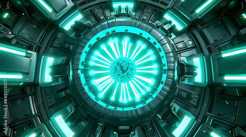 Glowing Uranium Rods Powering a Sleek Nuclear Reactor Generating ...