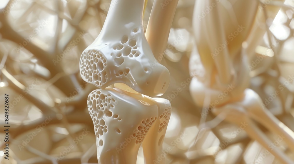 Detailed illustration of osteoporosis showing a close-up view of a bone ...