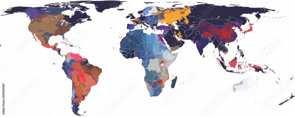 Colorful illustrated world map depicting global diversity and ...