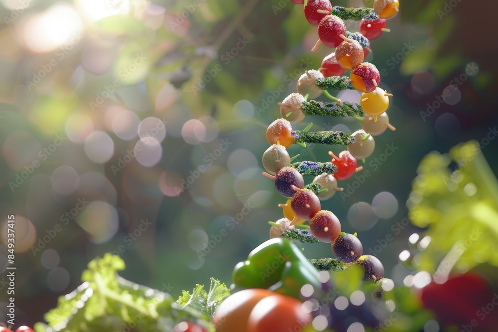 A helix DNA strand representing genetically modified organisms (GMO ...