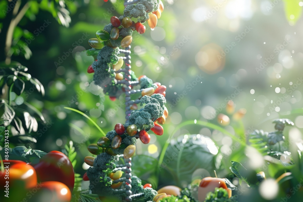 A helix DNA strand representing genetically modified organisms (GMO ...
