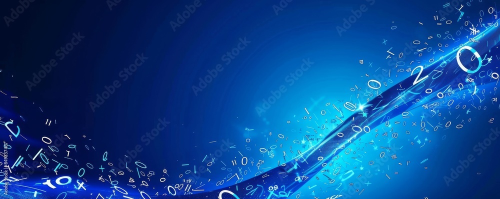 Blue background with digital numbers and wave pattern, abstract ...