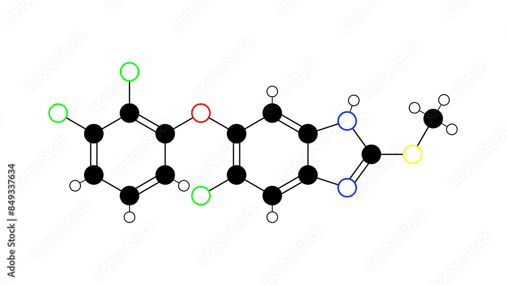 Poster triclabendazole molecule, structural chemical formula, ball-and ...