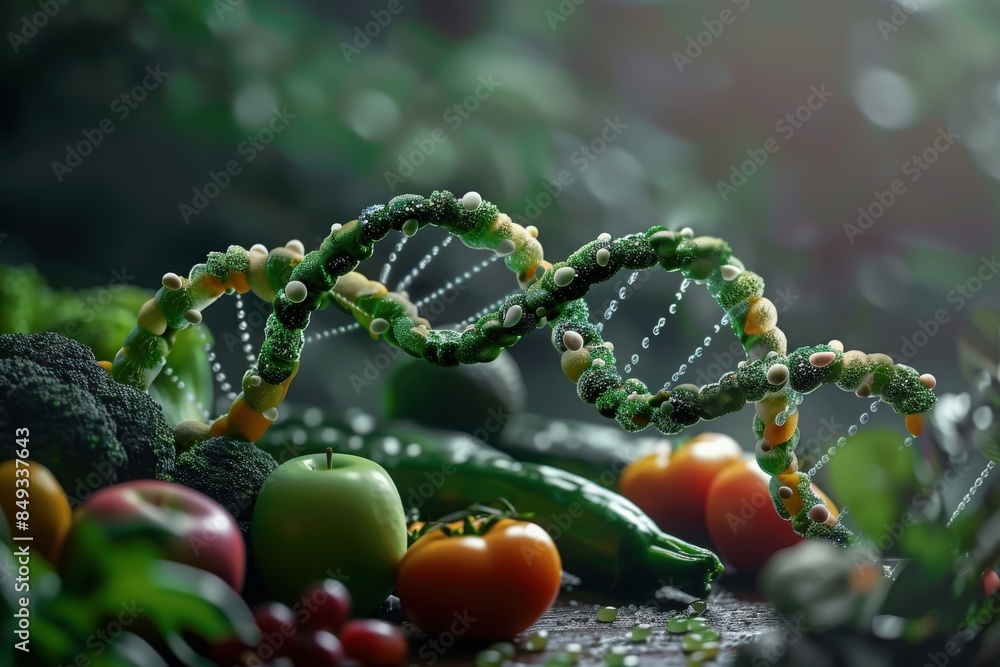 A helix DNA strand representing genetically modified organisms (GMO ...