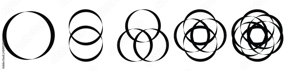 Vecteur Stock Simple overlapping circles vector drawing, version with three to seven objects ...