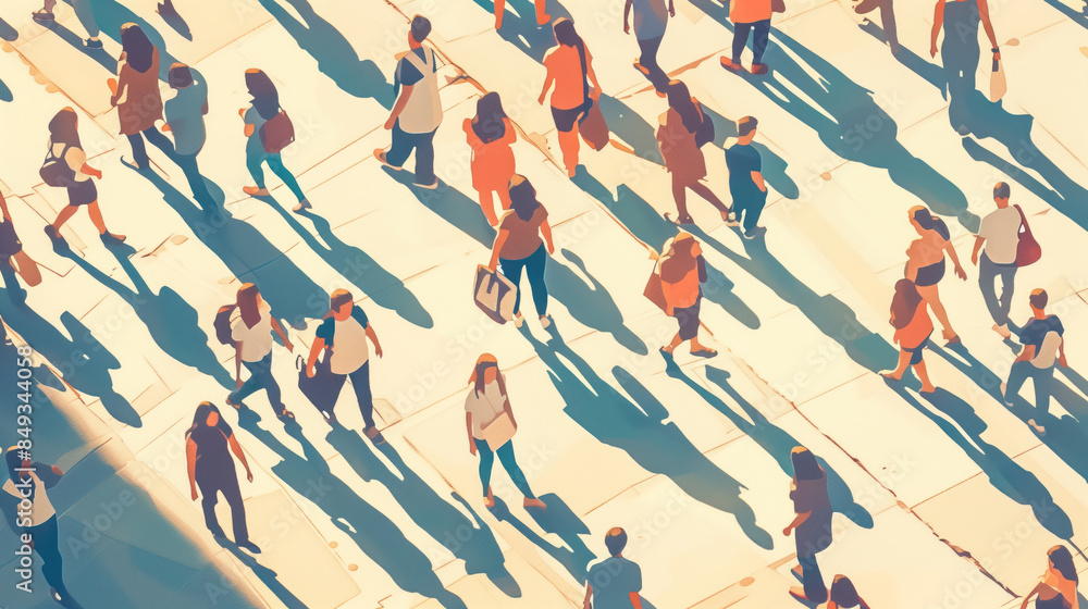 Birds Eye view with people in an urban environment. Pedestrian crowd ...