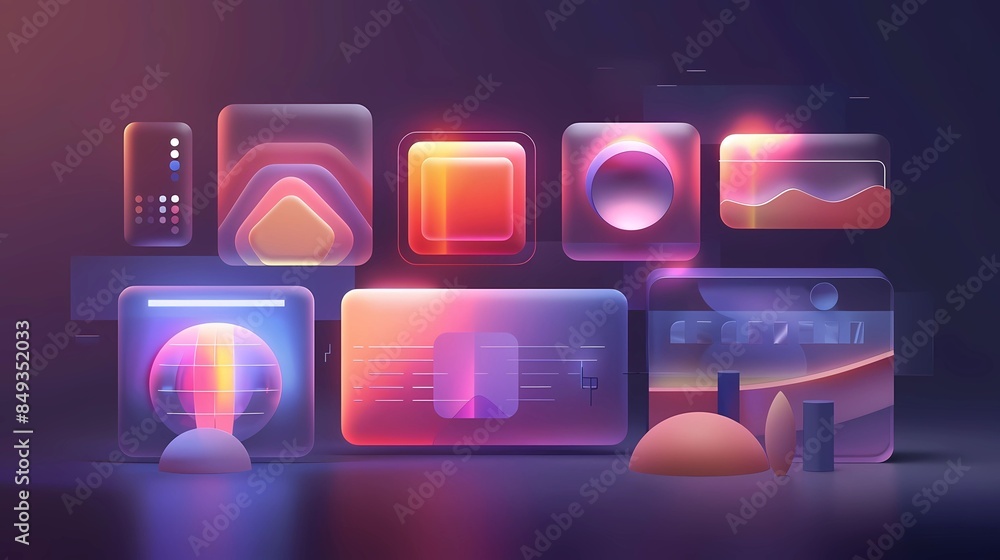 A website ui menu curves vr icons concept mockup bold color schemes ...