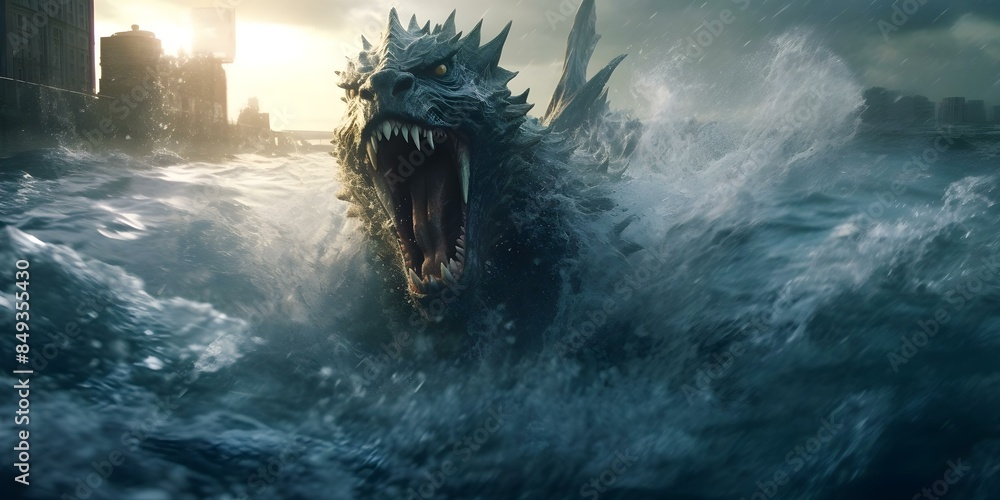 Godzilla rises from the ocean to combat creatures in the urban ...