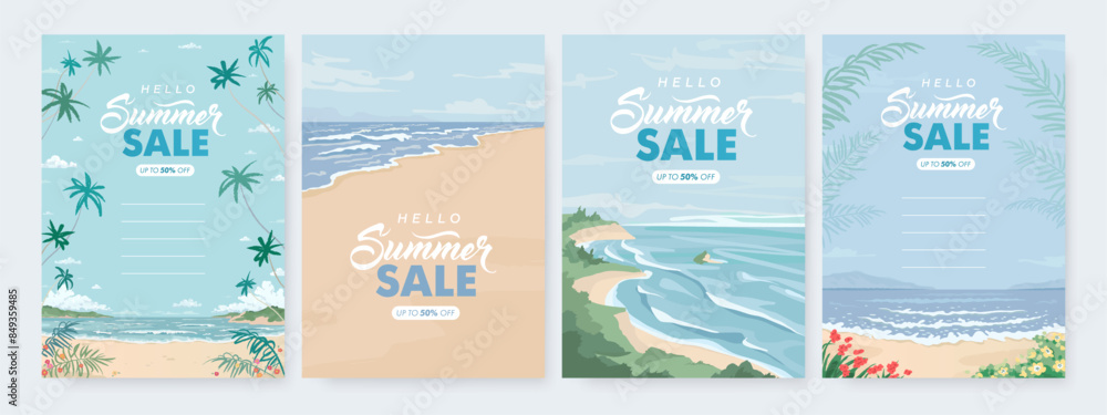 Vector beautiful hand drawn illustration of sandy summer tropical beach ...