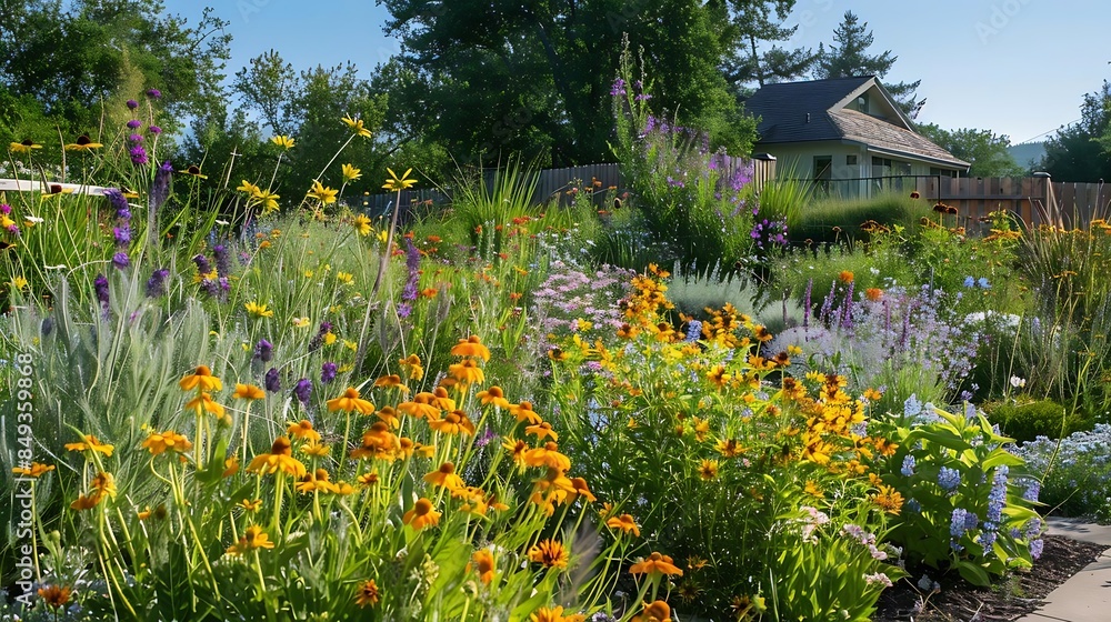 colorful spring wildflower garden with native species and wildlife ...