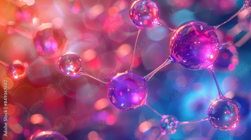 Bright, colorful molecules and atoms connected by bonds, representing ...