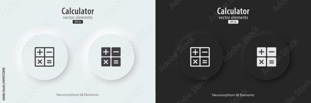 Calculator icon. A set of black and white round buttons with Calculator ...
