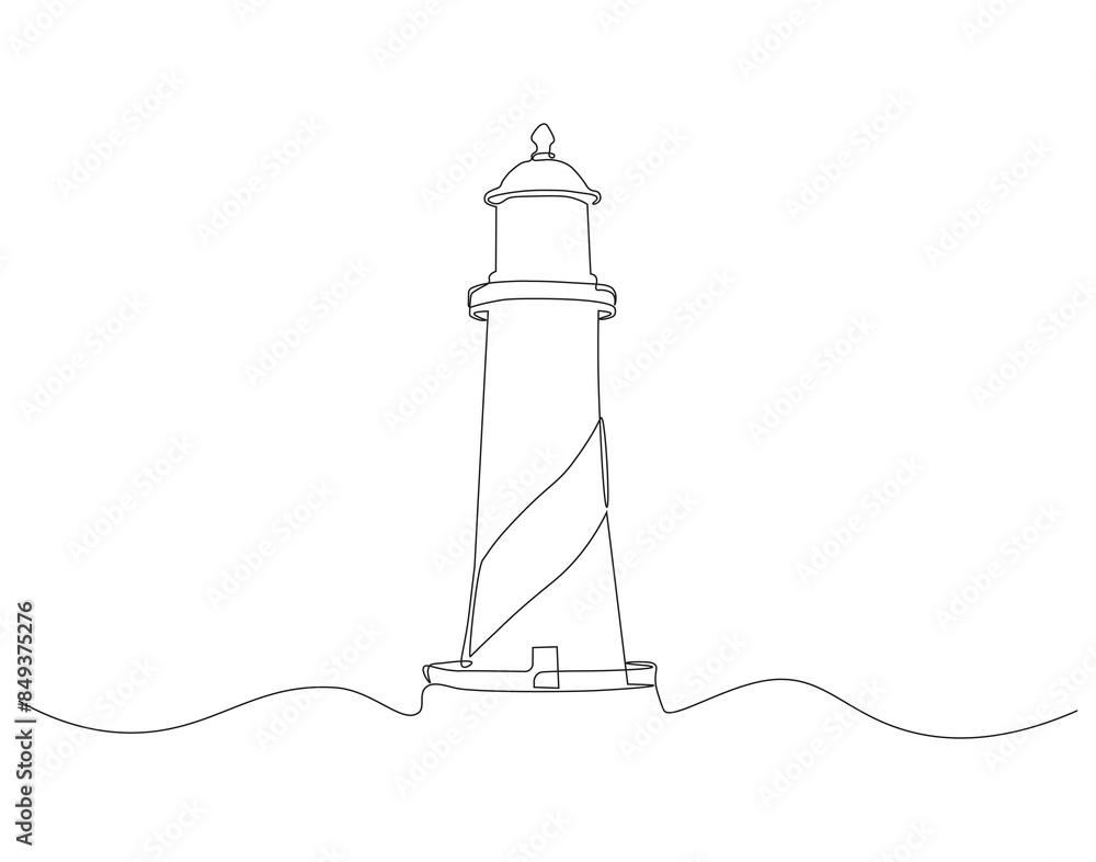 Continuous one line drawing of lighthouse tower on the ocean. One line ...