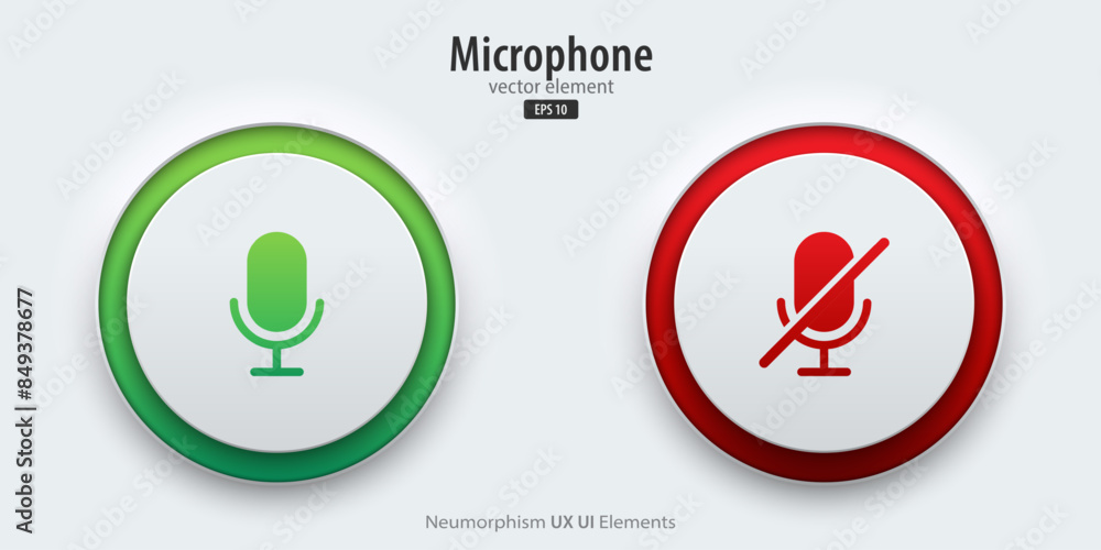 Microphone icon. White buttons have neon lights with a microphone on ...