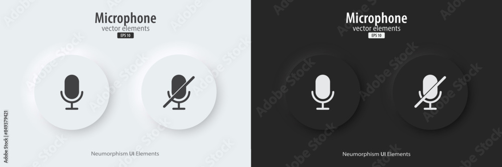 Microphone icon. A set of black and white round buttons with a ...