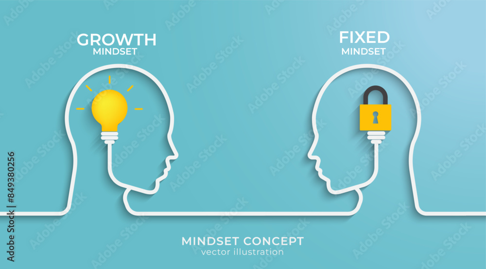Mindset concept with head silhouette. Heads of two persons one with ...