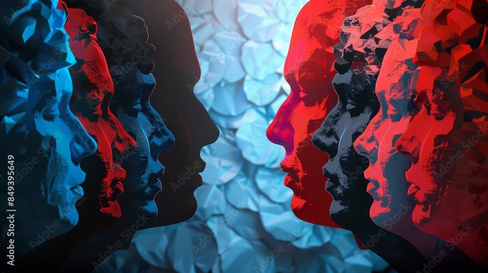 A 3D illustration depicts cultural and social divides, ideological ...