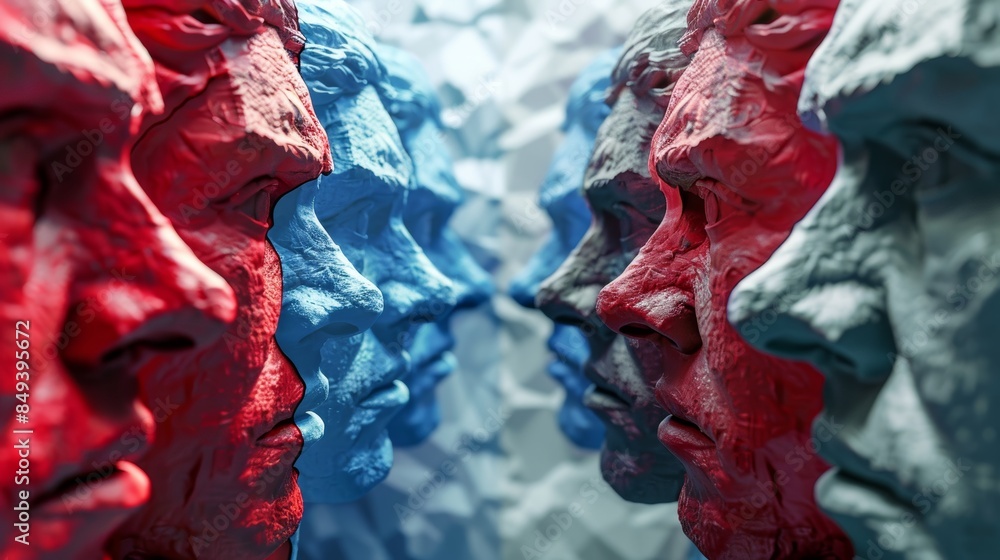 A 3D illustration depicts cultural and social divides, ideological ...
