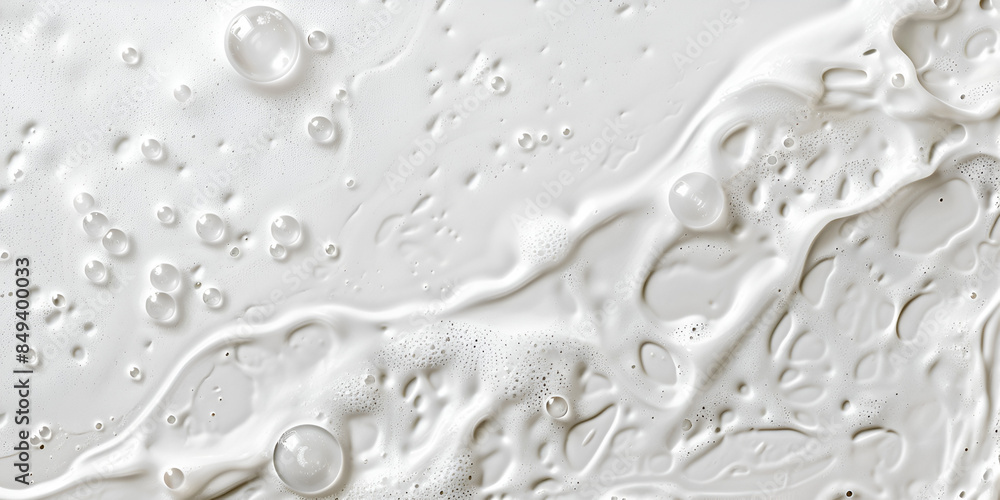 white substance, possibly soap, flowing on a white background, with ...