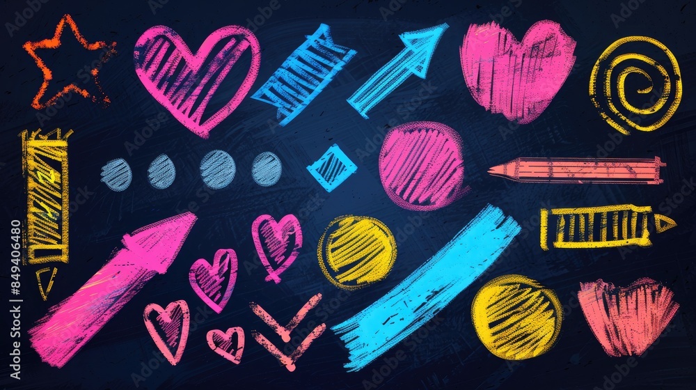 Collection of hand drawn animated highlighter elements including ...