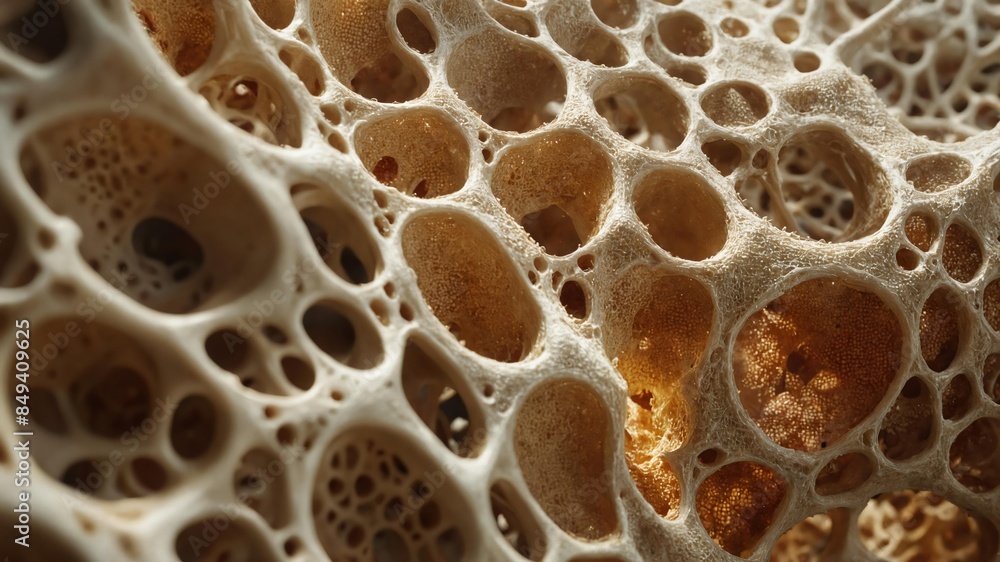 Microscopic view of spongy bone structure, showcasing cellular details ...