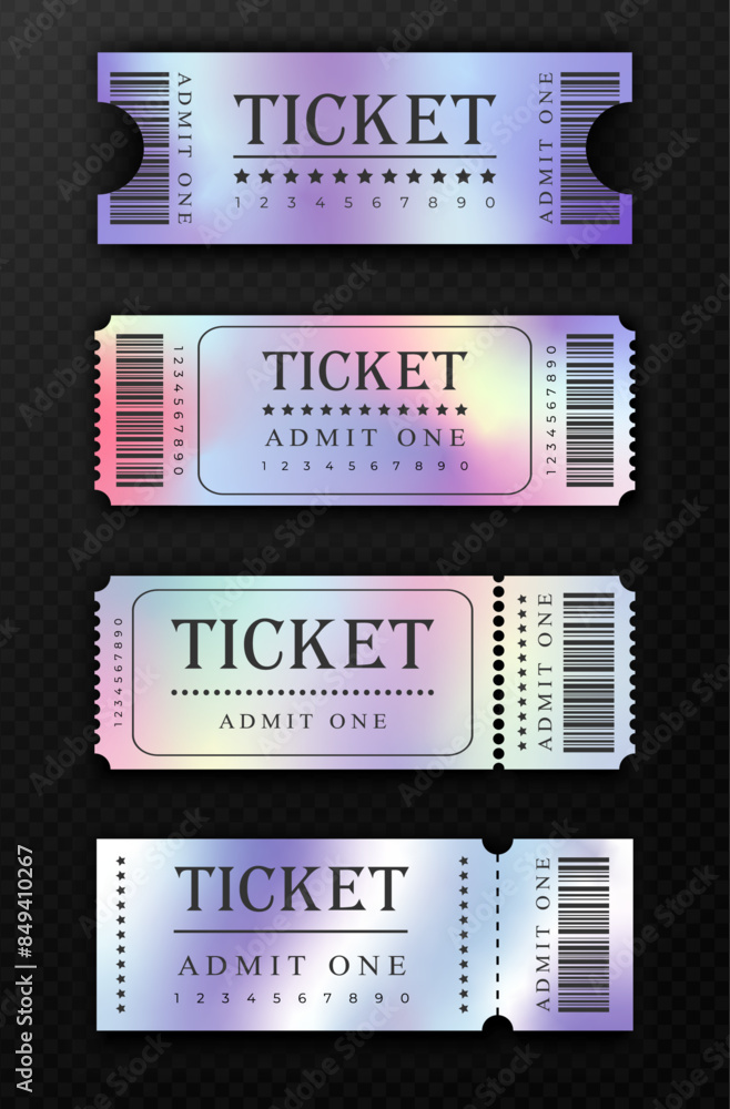 Set of abstract tickets of different gradient and holographic design ...