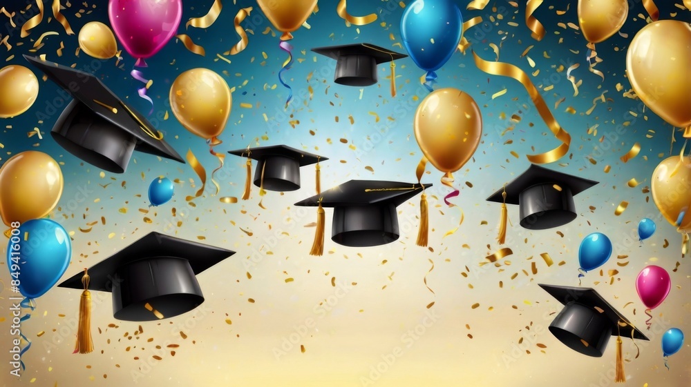 Graduation party invitation realistic composition with ornate text ...