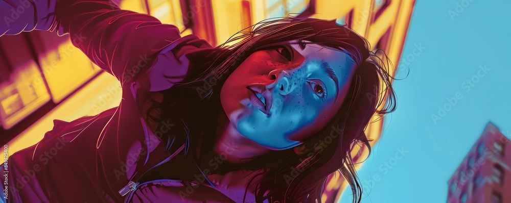 Playful comic book portrait, with comic book-style outlines and dynamic ...