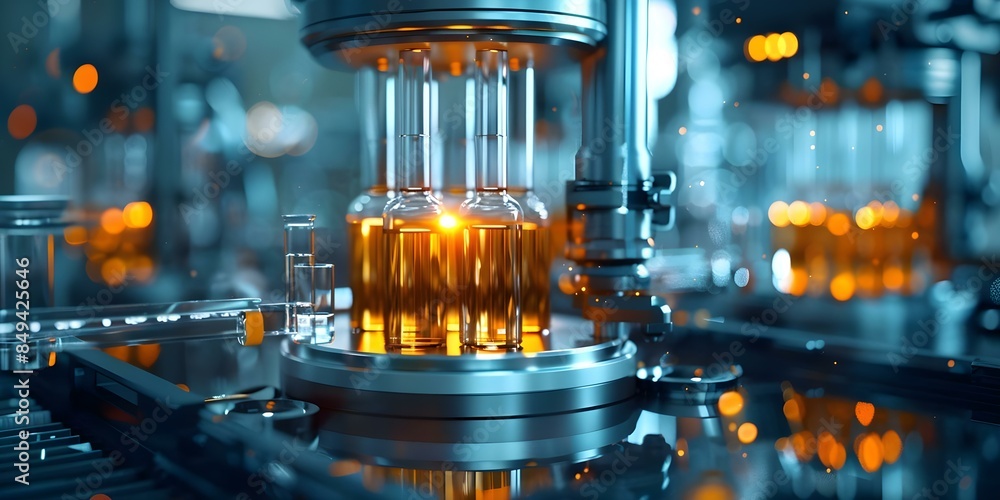 Close-up view of peptide synthesis in automated machine with reaction ...