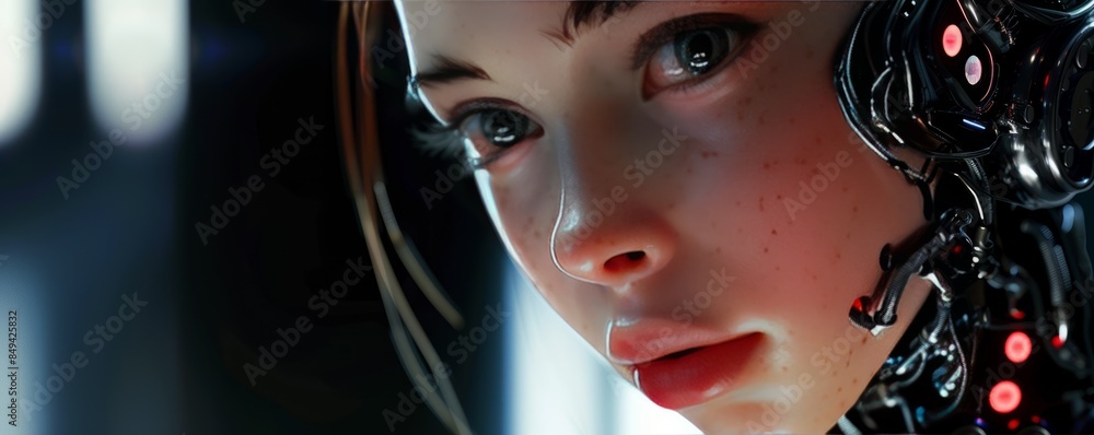 Cybernetic cyborg portrait, blending human features with robotic ...