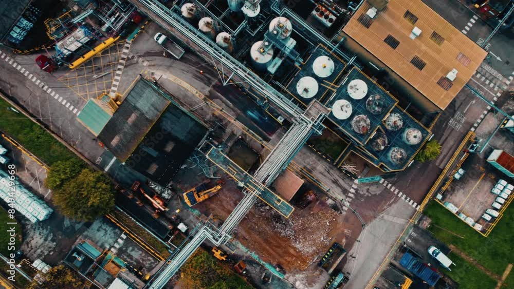 Birds Eye Views of Top down aerial video footage of a chemical plant ...
