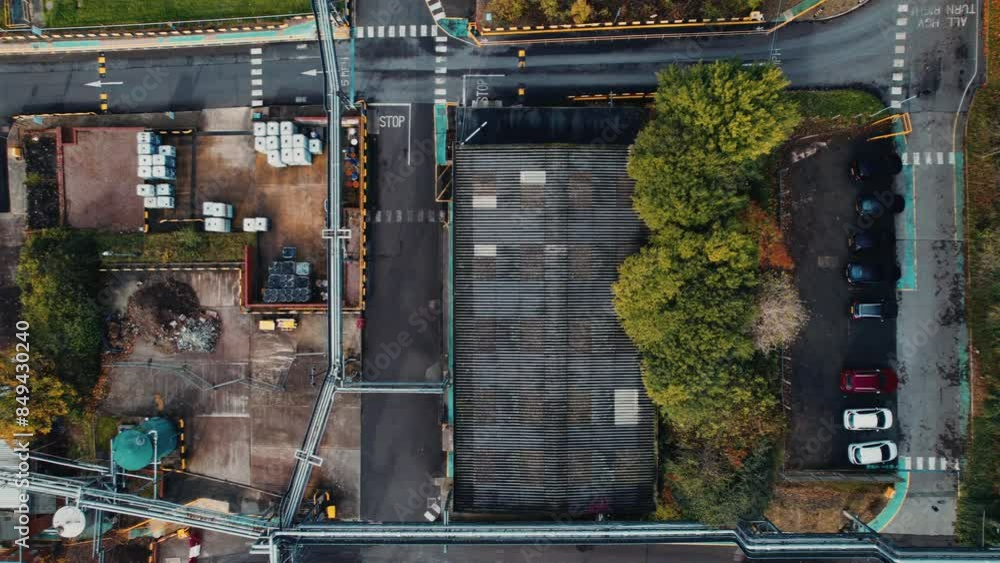 Birds Eye Views of Top down aerial video footage of a chemical plant ...