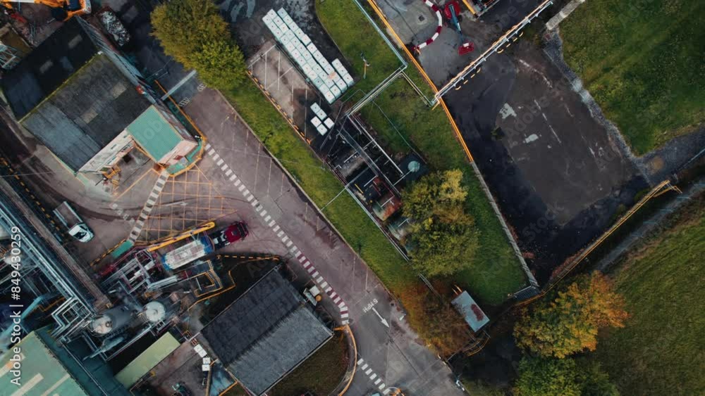 Birds Eye Views of Top down aerial video footage of a chemical plant ...