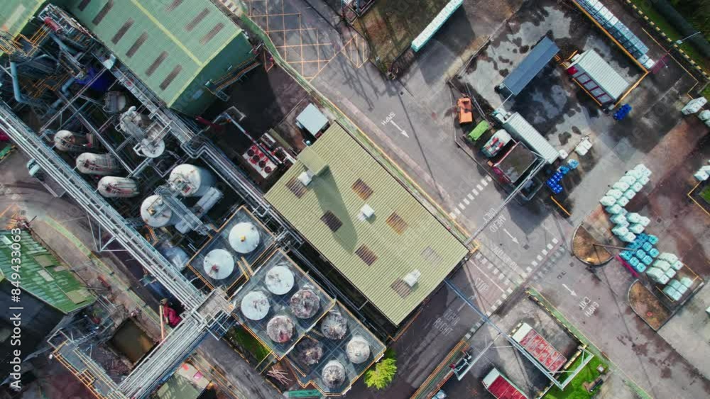 Birds Eye Views of Top down aerial video footage of a chemical plant ...