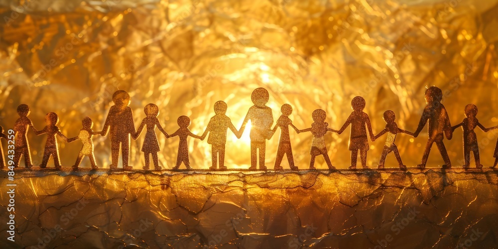 Golden Textured Background with Paper Cutouts Representing Family ...