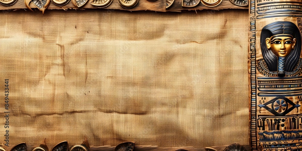 Ancient Egyptian hieroglyphics on aged papyrus scroll white background ...