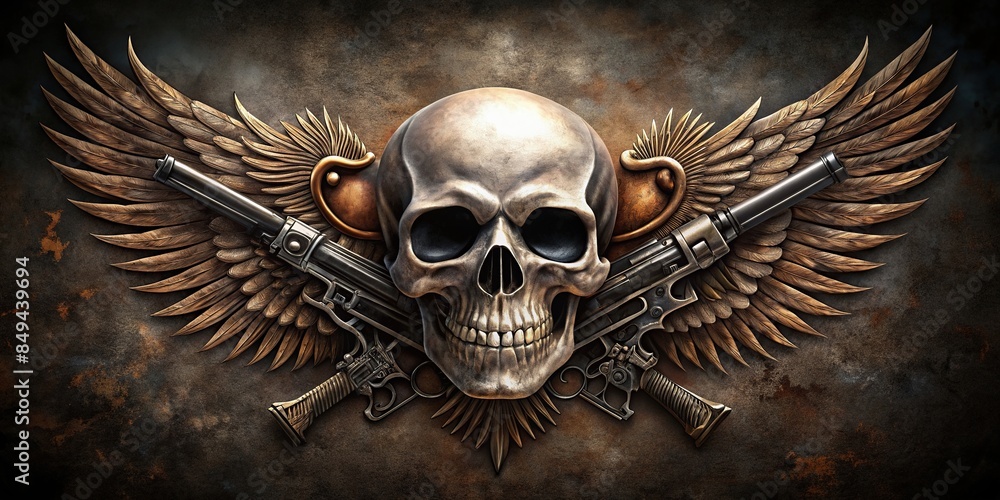 Realistic harmony meaning card design featuring a skull with wings and ...