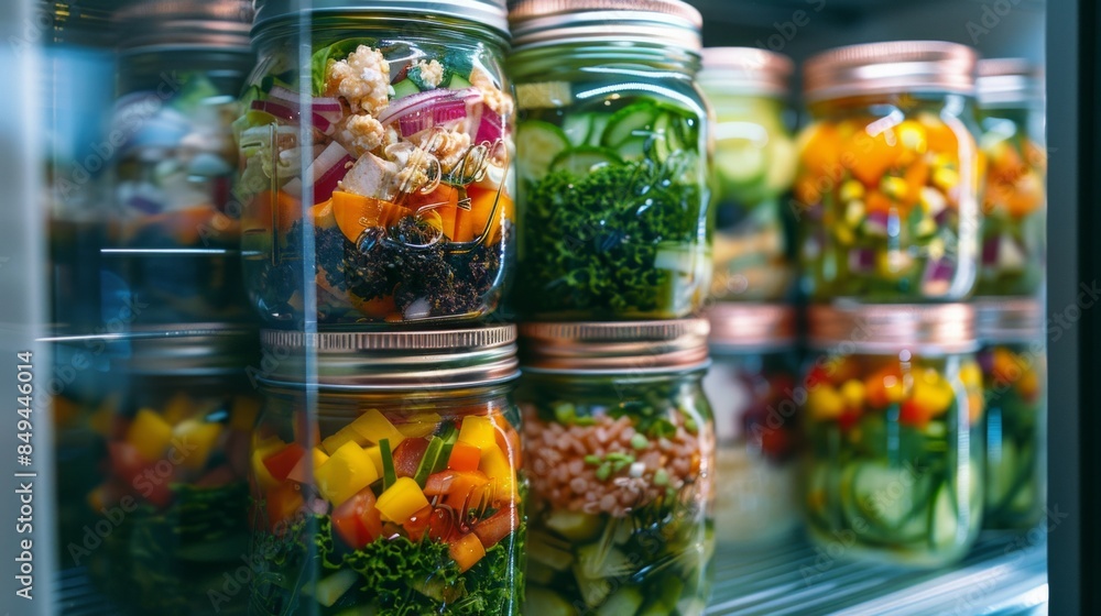 Healthy salad jars with layers of greens, veggies, and lean proteins ...