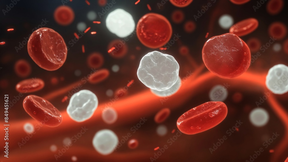Blood cells in motion, showcasing microscopic anatomy, biology, medical ...
