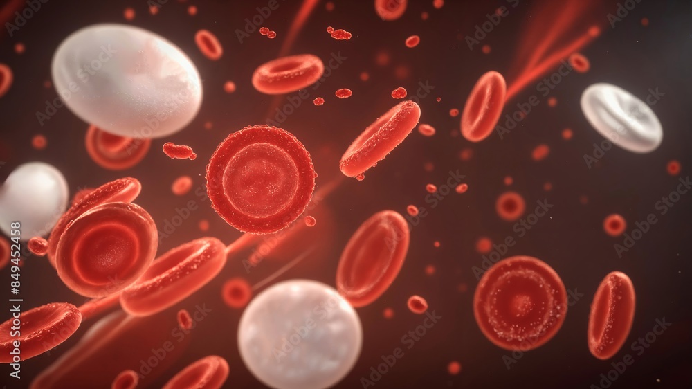 Blood cells in motion, showcasing microscopic anatomy, biology, medical ...