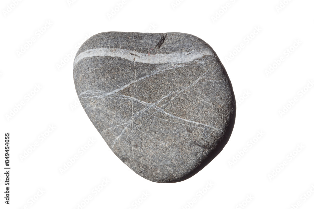 Gray pebble with white lines isolated on white background. Stones and ...