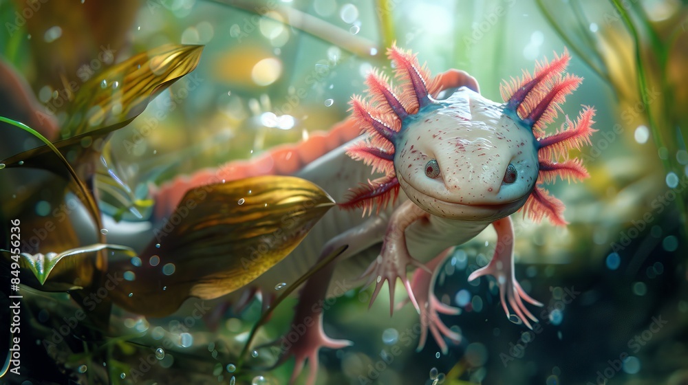 Axolotl, a cute aquatic salamander with a unique smile, is the perfect ...
