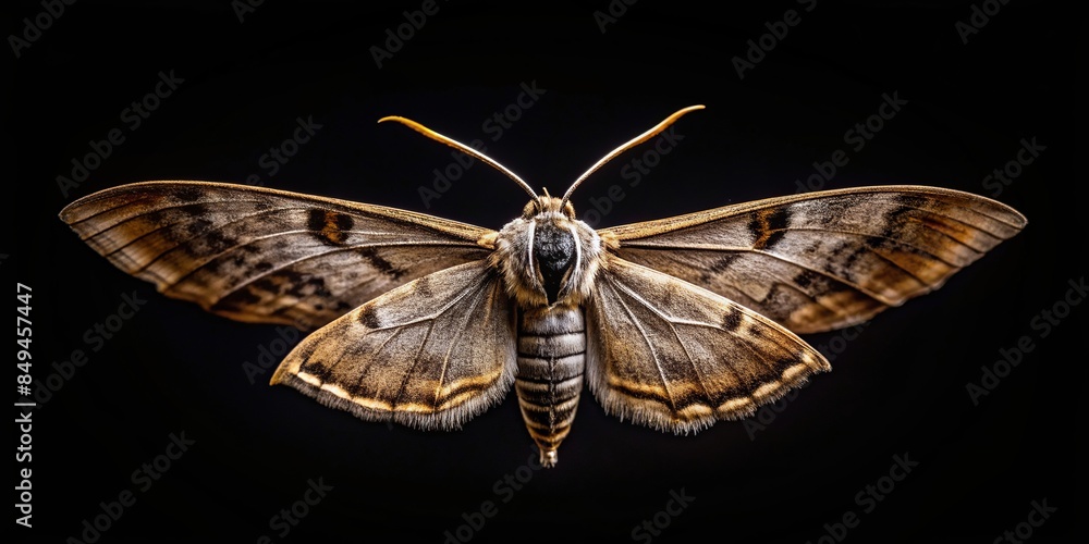 Moth fluttering in front of a dark black background, moth, insect ...